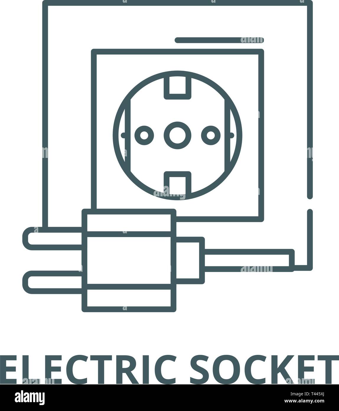 Electric socket line icon, vector. Electric socket outline sign ...