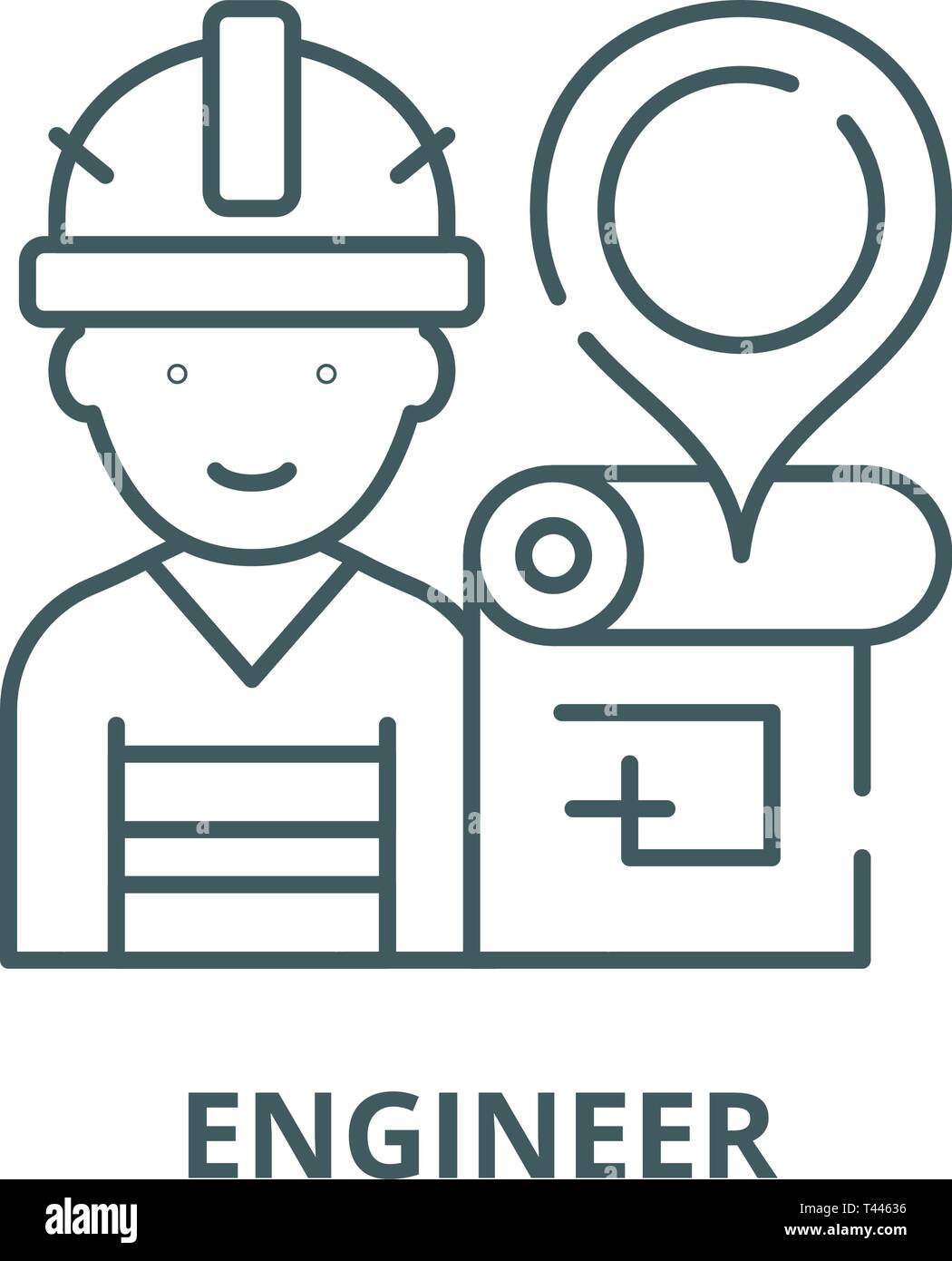 Engineer and house plan line icon, vector. Engineer and house plan ...