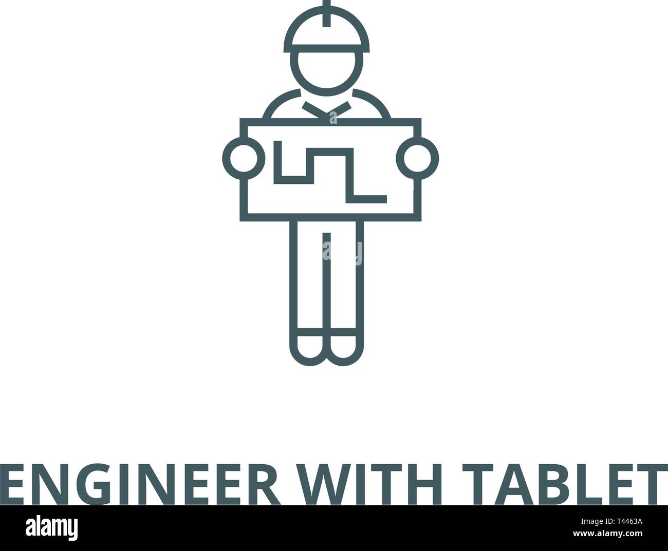Engineer with tablet line icon, vector. Engineer with tablet outline ...