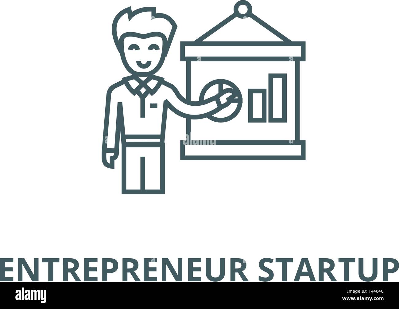 Entrepreneur presenting startup line icon, vector. Entrepreneur ...