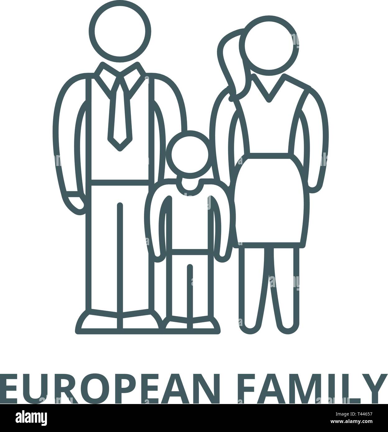 European family line icon, vector. European family outline sign ...
