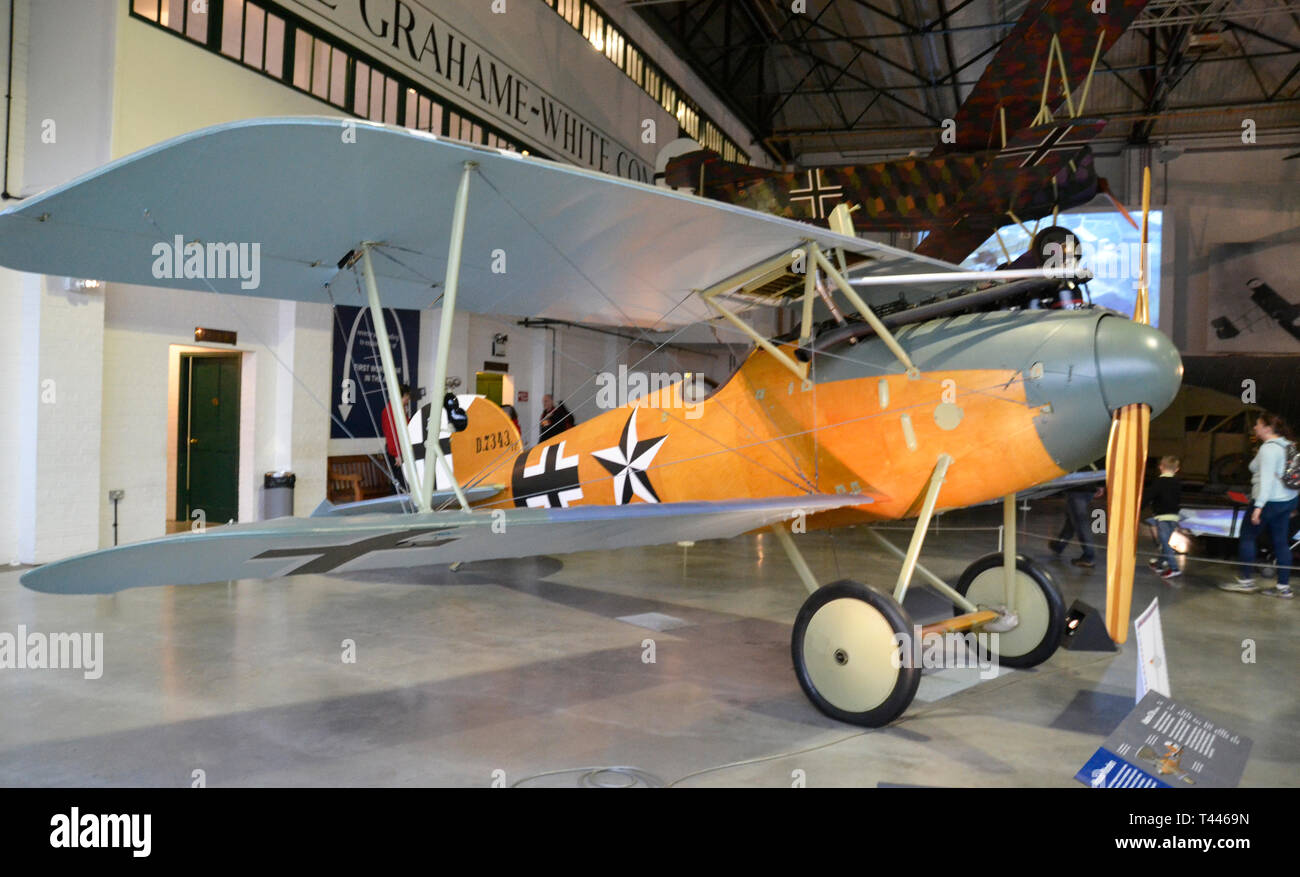 An Albatros D.Va replica aircraft at the RAF Museum, London, UK. This ...