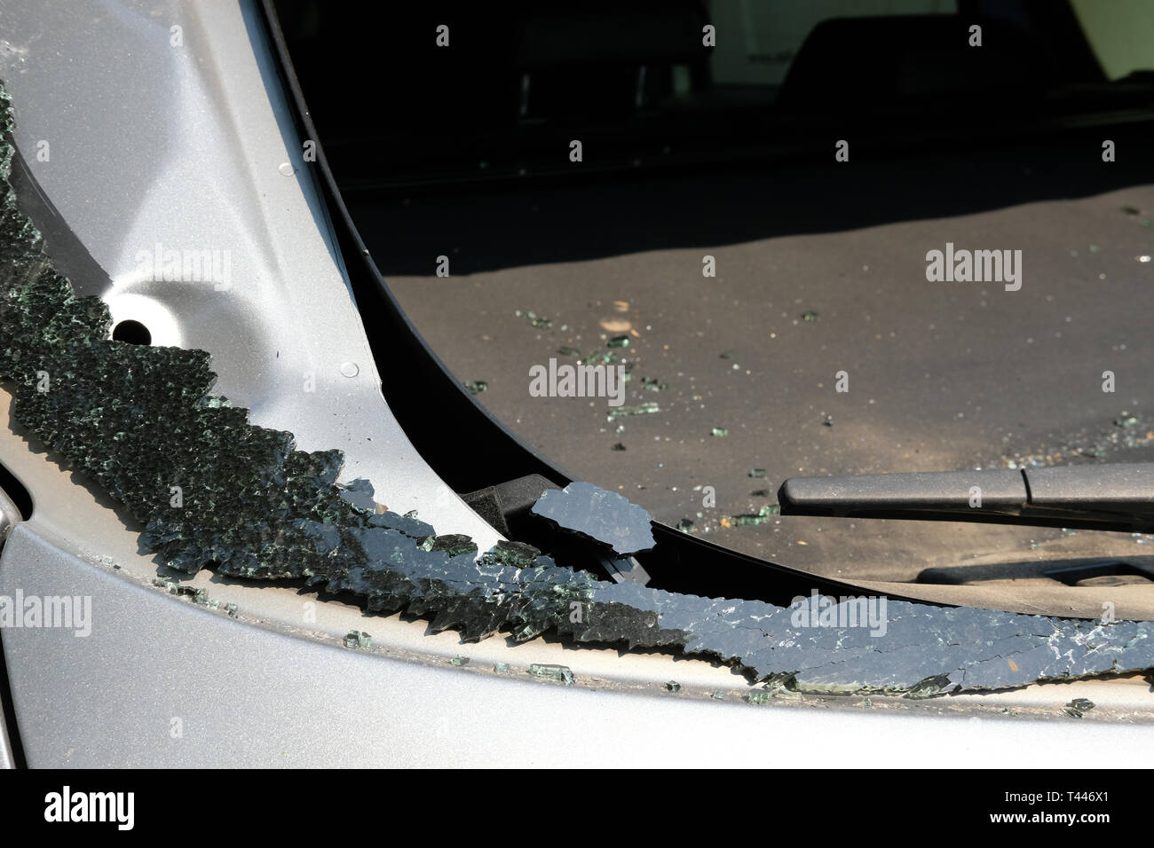 broken damaged rear car glass by accident. stealing criminal incident ...