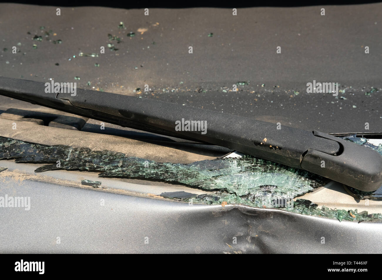 broken damaged rear car glass by accident. stealing criminal incident ...