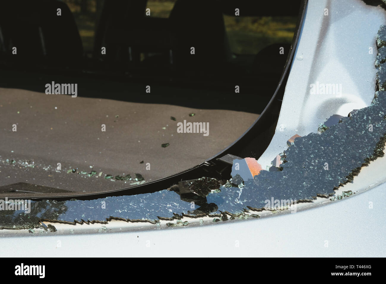 broken damaged rear car glass by accident. stealing criminal incident ...