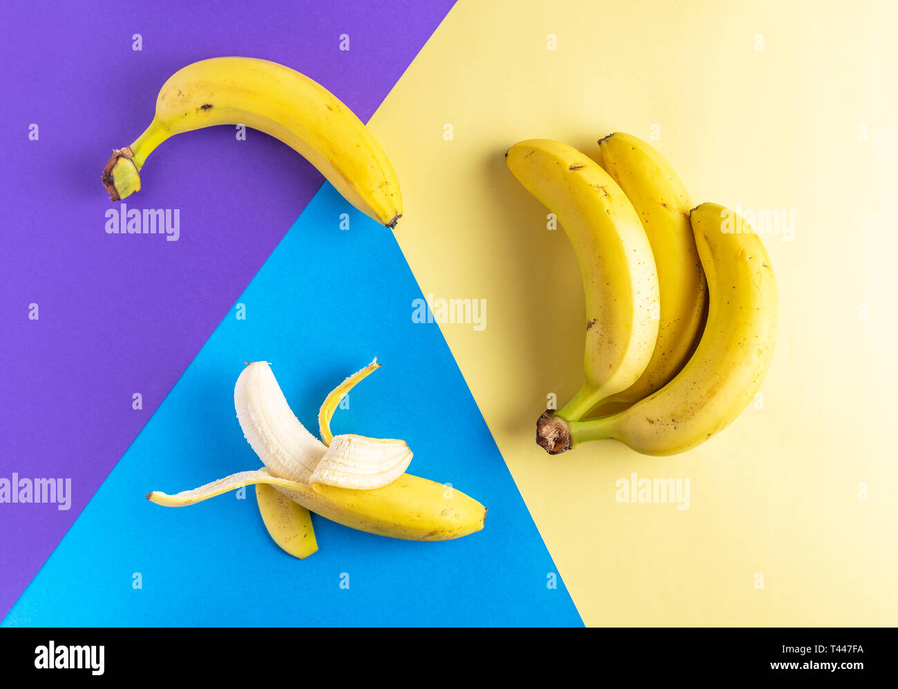 Yellow bananas on pastel color background, contemporary style Stock ...