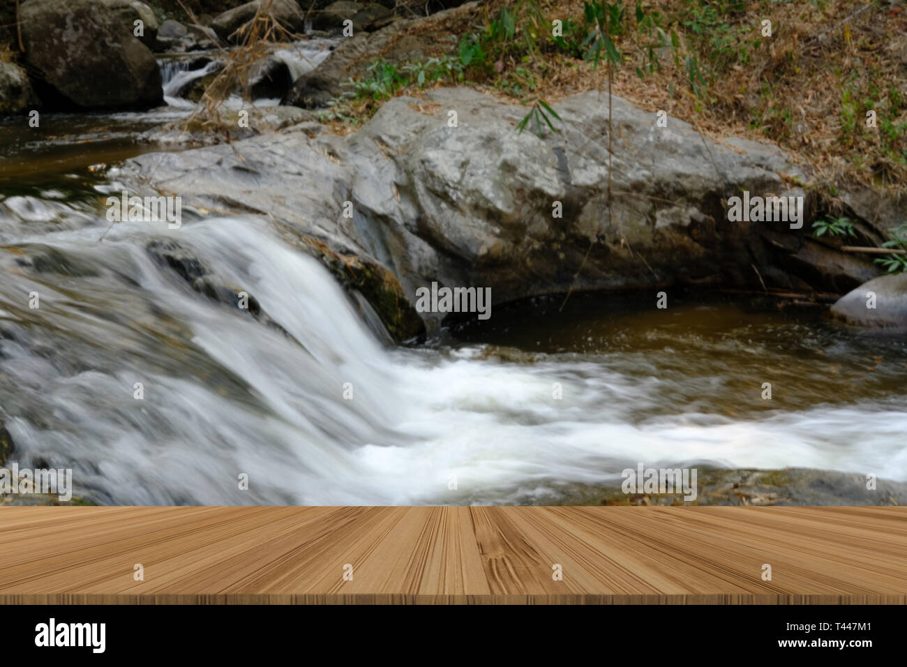 creek water stream waterfall flowing in summer forest. blur background ...