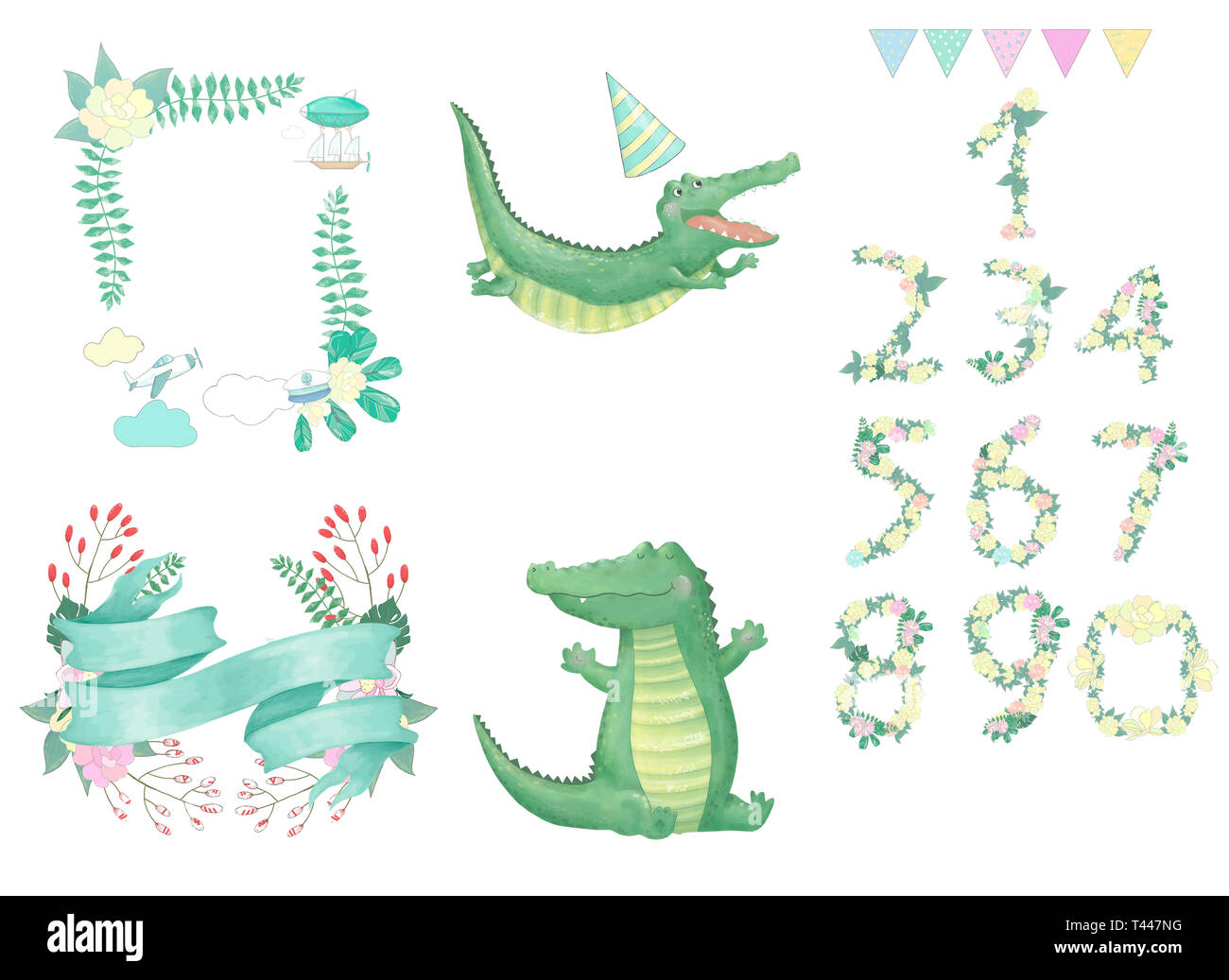 crocodile digital clip art cute animal drawing Stock Photo - Alamy