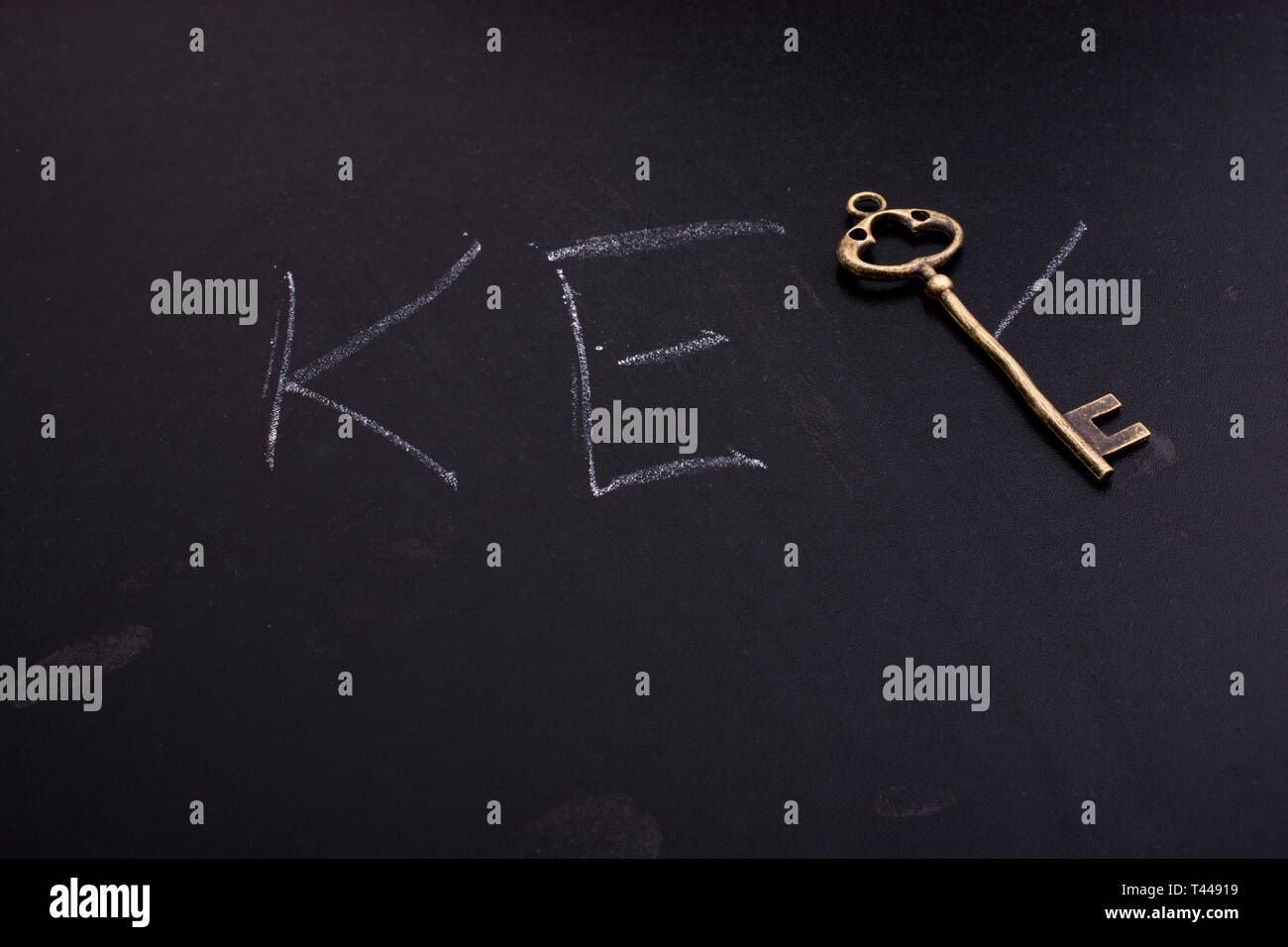 Retro styled golden color key forms the word key Stock Photo - Alamy