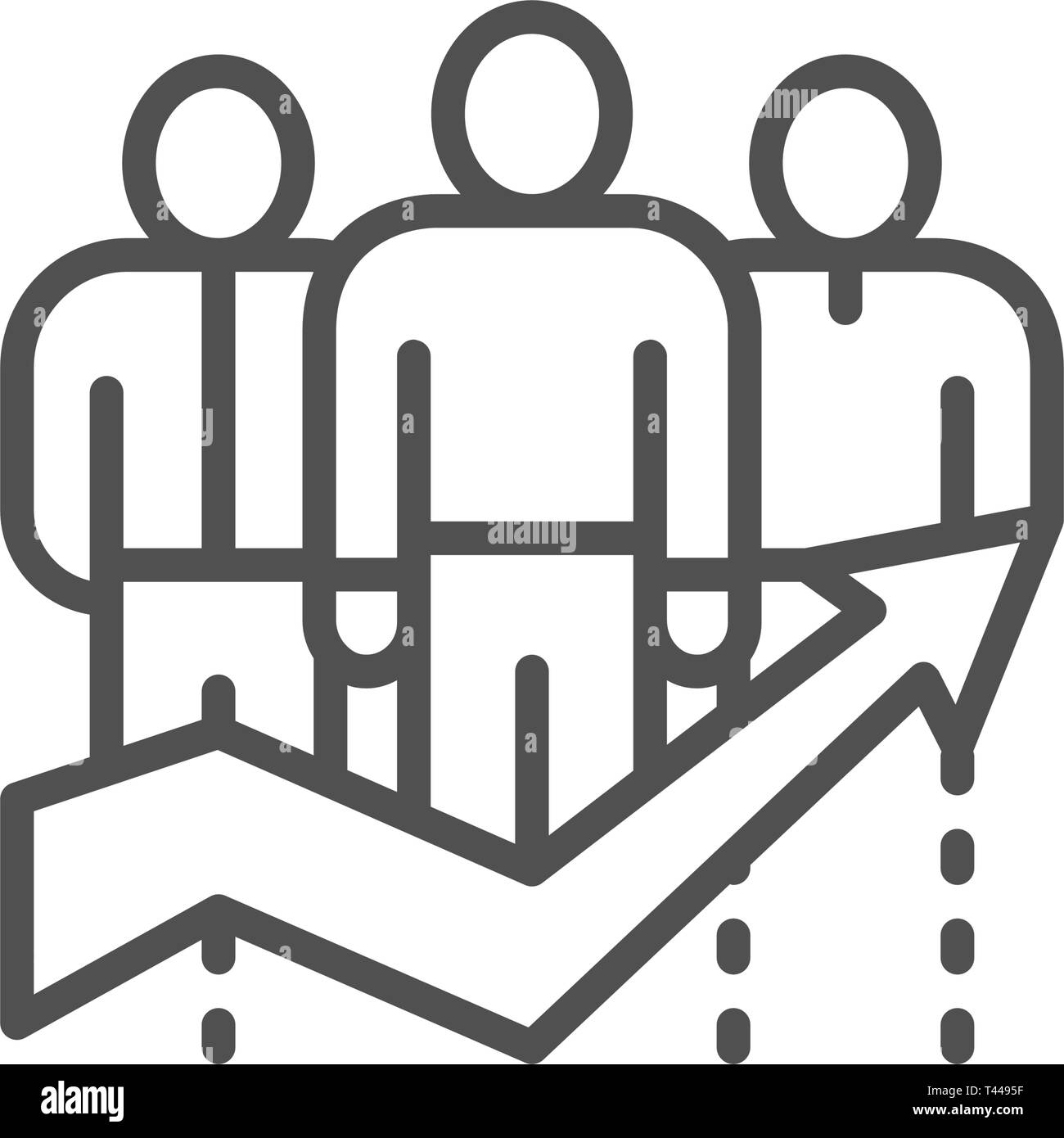 Business team efficiency, company workers with big arrow line icon ...