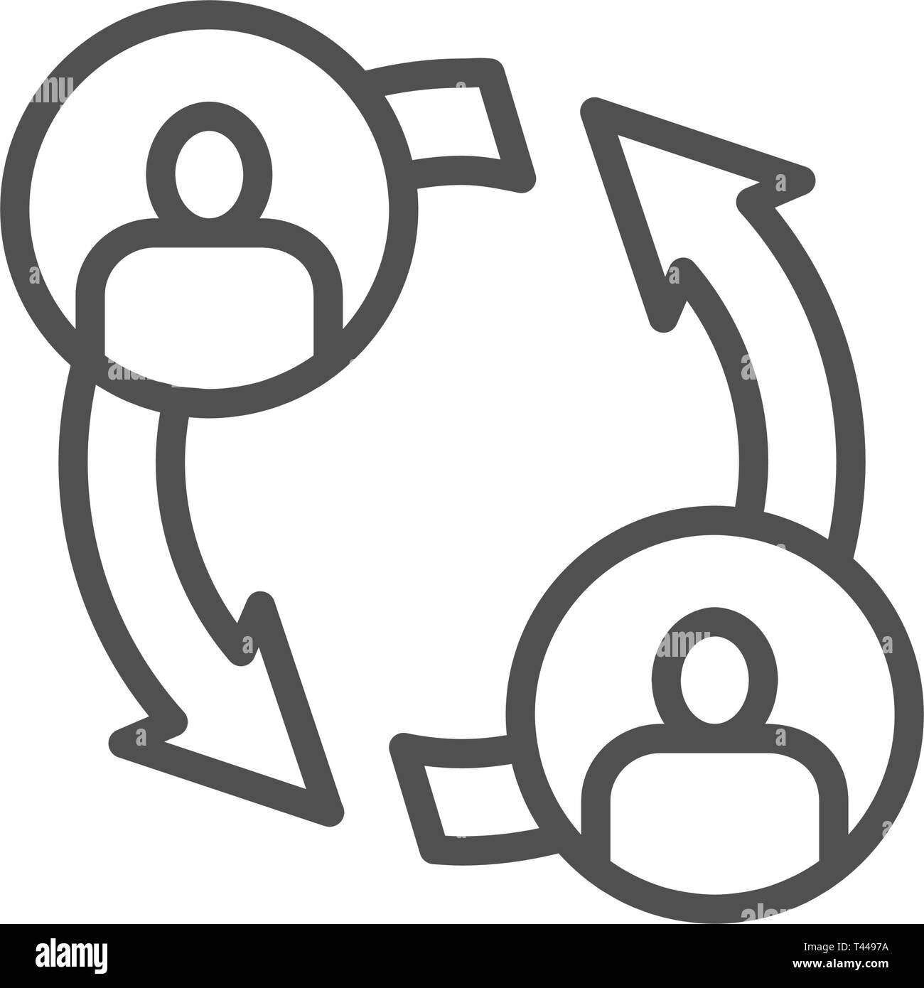 Two people with arrows, employee replacement, friendship line icon ...