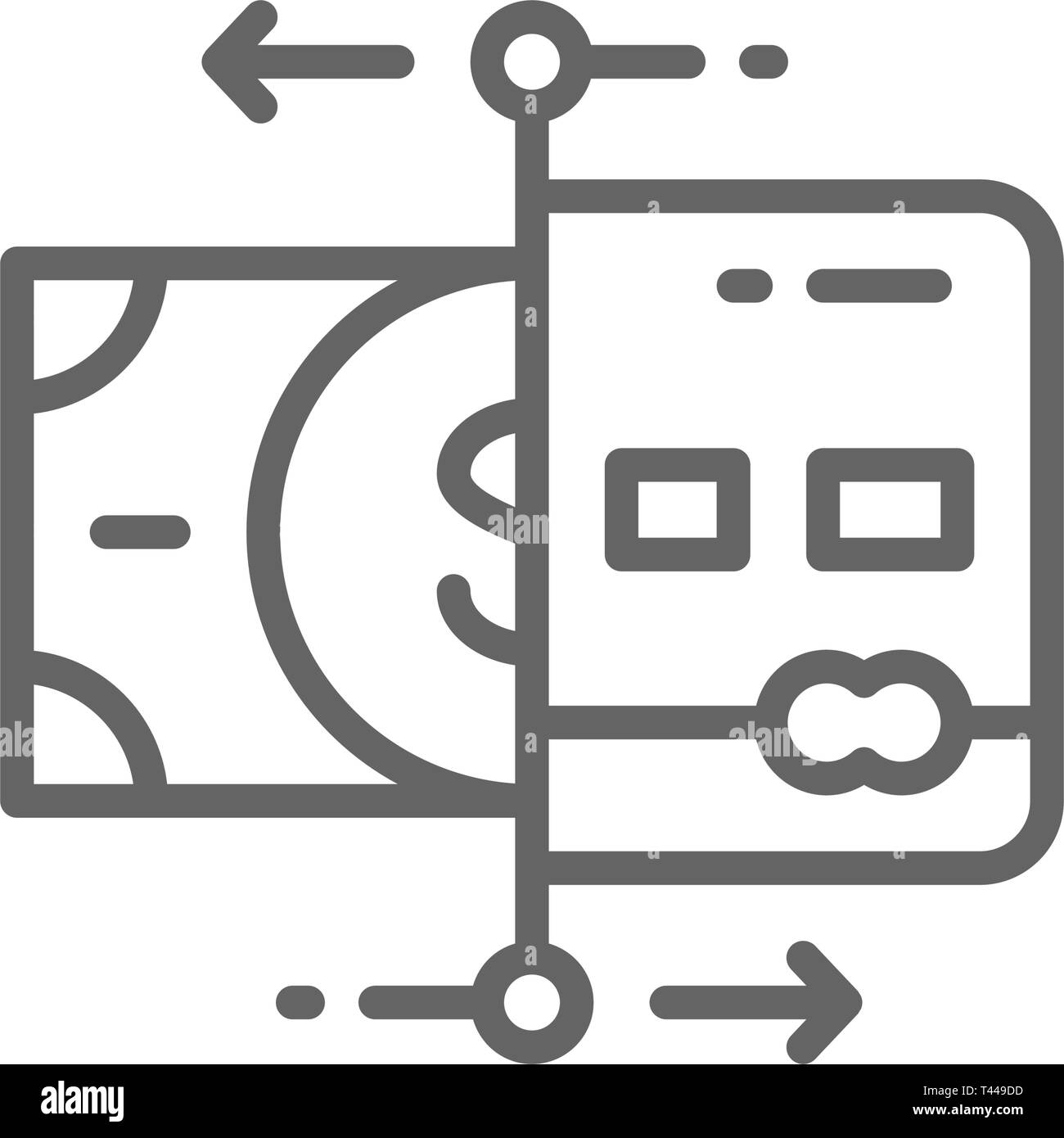 Recharge cards, bank ATM, cash dispenser, withdraw money line icon ...