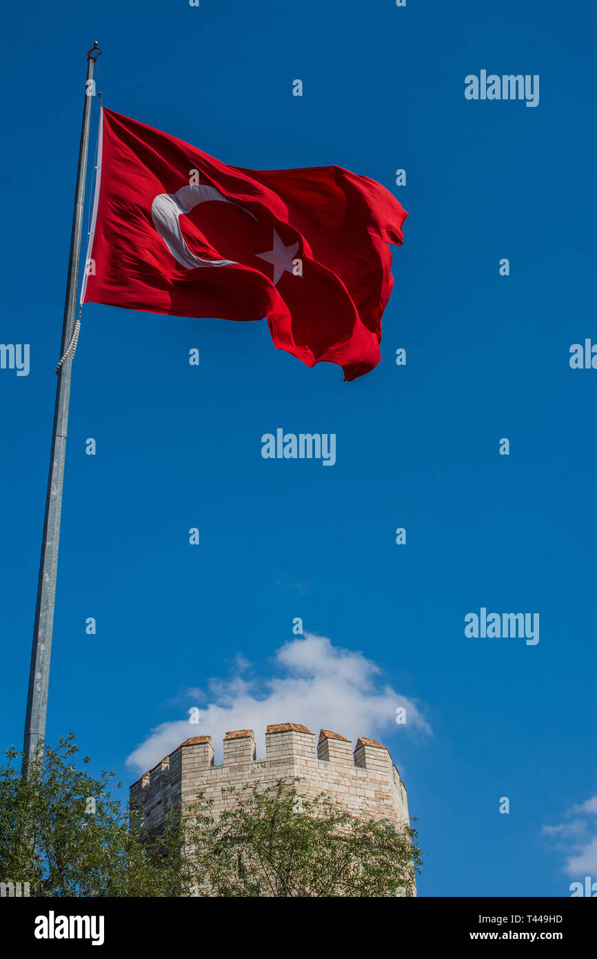 The ancient city walls of Constantinople in Istanbul, Turkey Stock ...