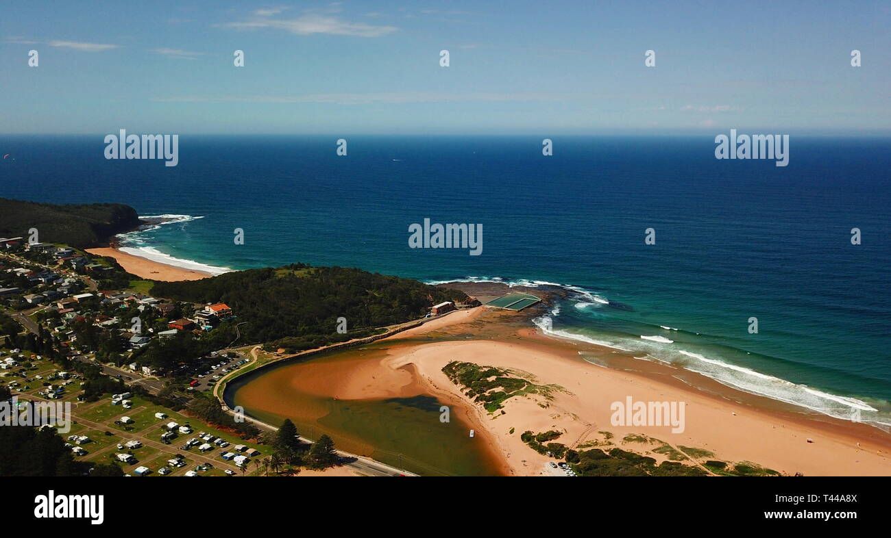 Aerial view of Narrabeen Lagoon, North Narrabeen Rockpool and Turimetta ...