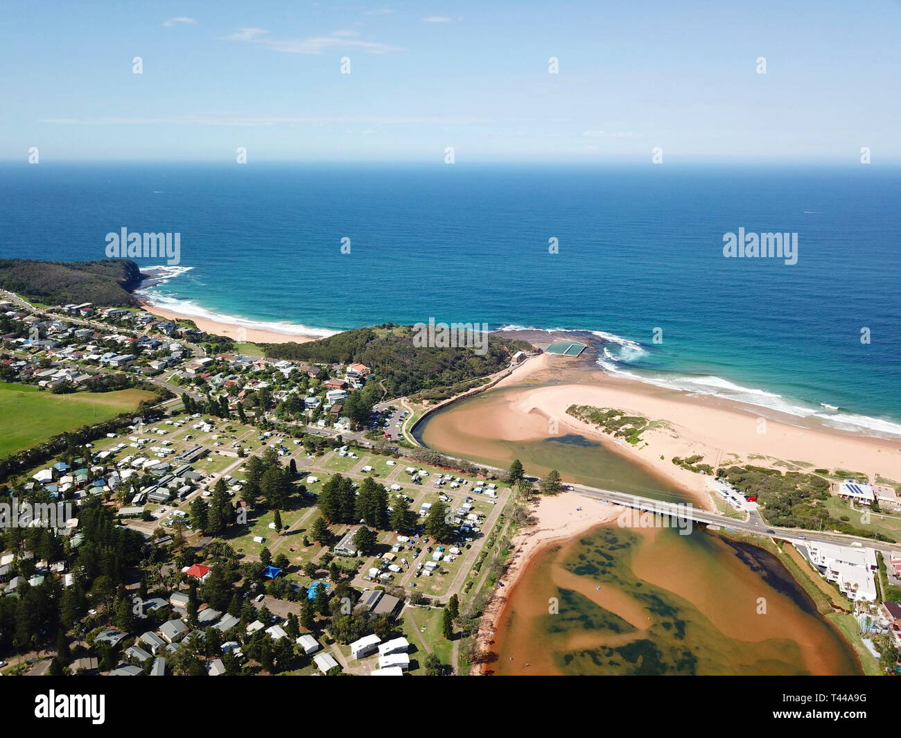 Aerial view of Narrabeen Lagoon, North Narrabeen Rockpool and Turimetta ...
