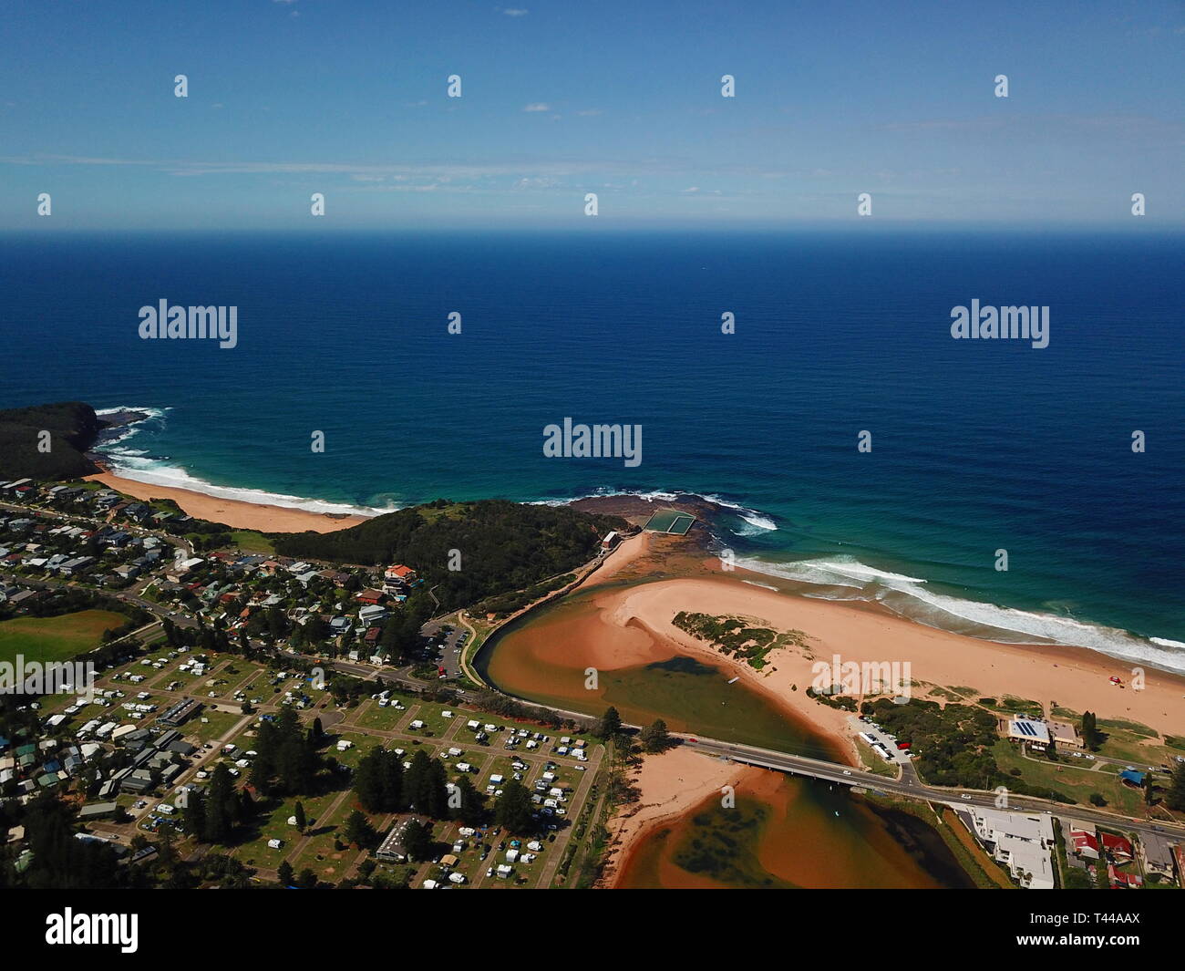 Aerial view of Narrabeen Lagoon, North Narrabeen Rockpool and Turimetta ...