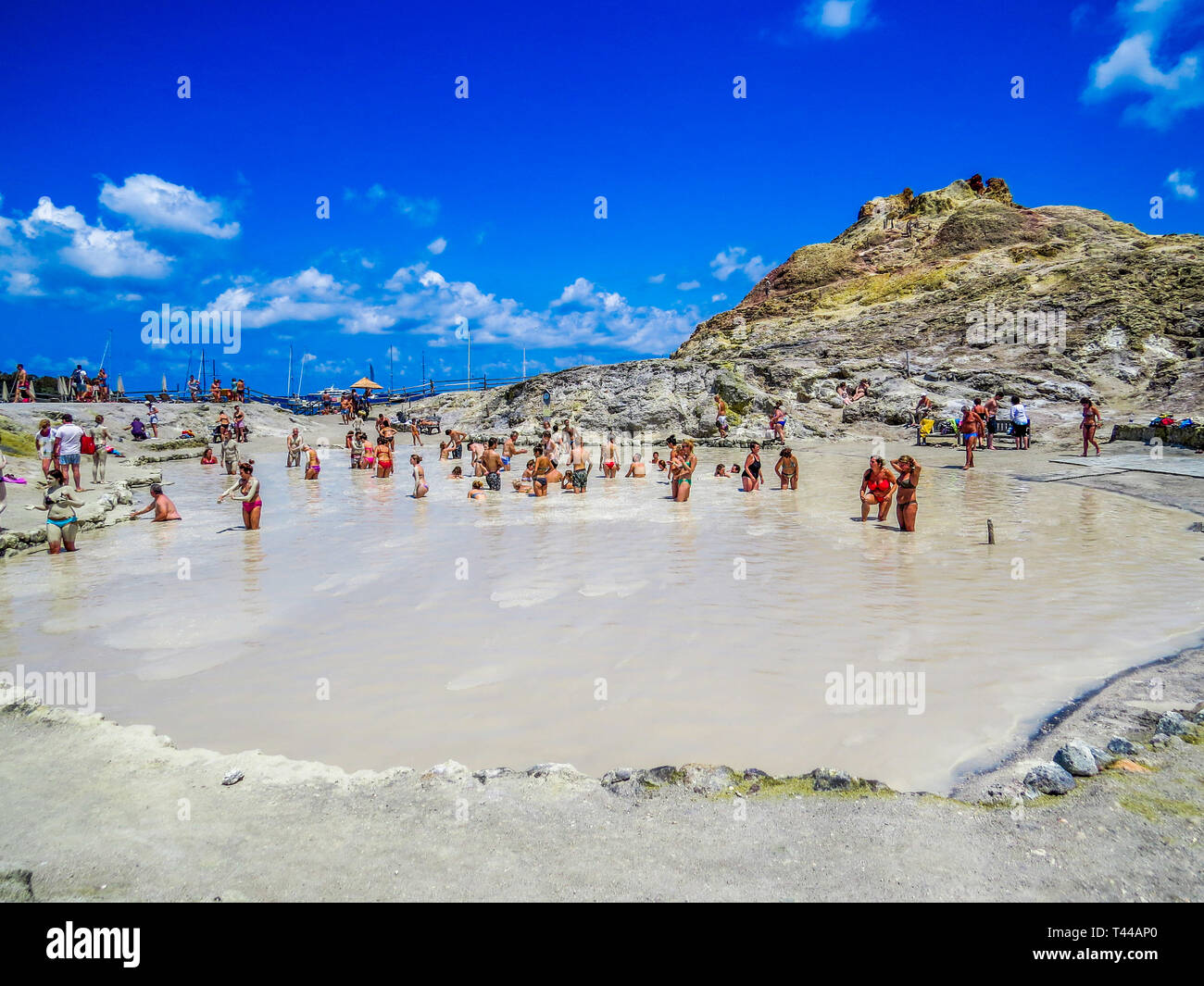 VULCANO, ITALY - JULY 16, 2014: Unidentified people having a mud and ...