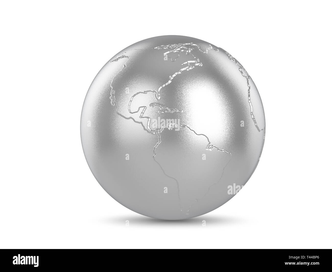 Silver world globe on a white background. 3d illustration Stock Photo ...
