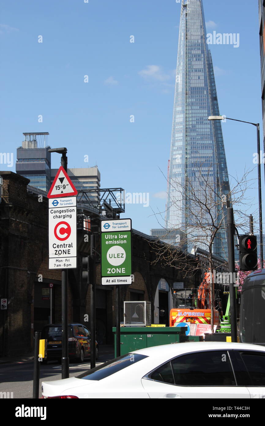 ULEZ London, UK - April 2019: ULEZ (Ultra low emission zone) London ...