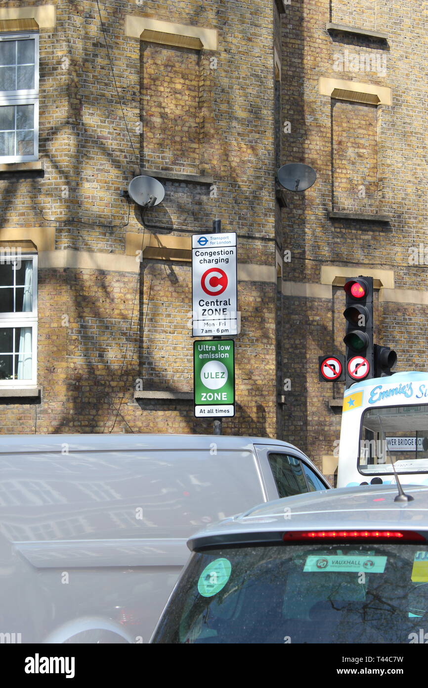 ULEZ London, UK - April 2019: ULEZ (Ultra low emission zone) London ...