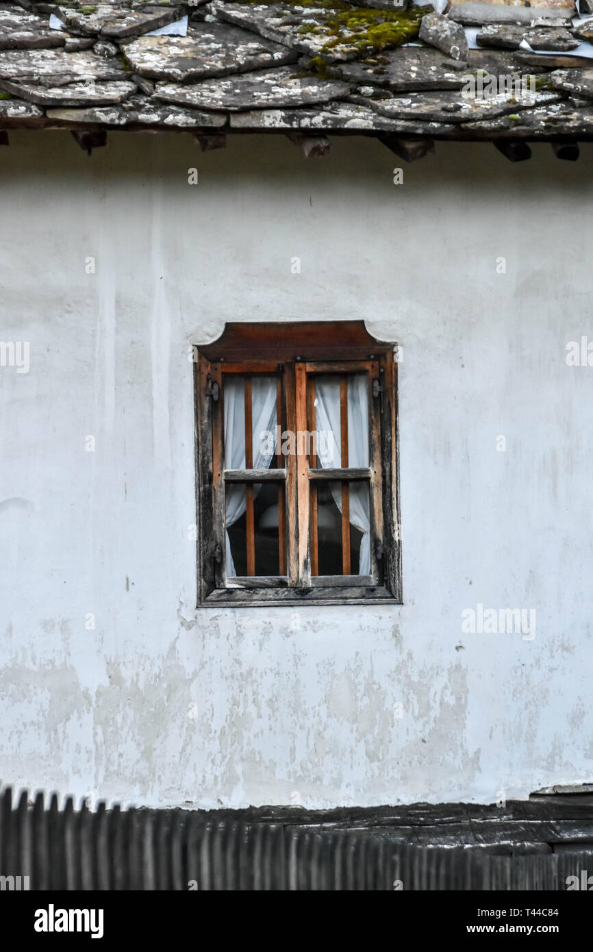 Window on the white facade of a village house Stock Photo - Alamy