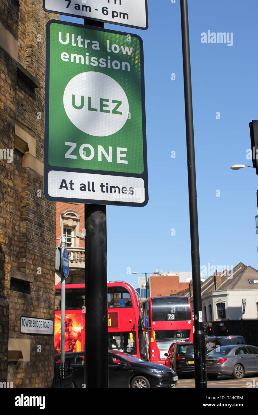 ULEZ London, UK - April 2019: ULEZ (Ultra low emission zone) London ...