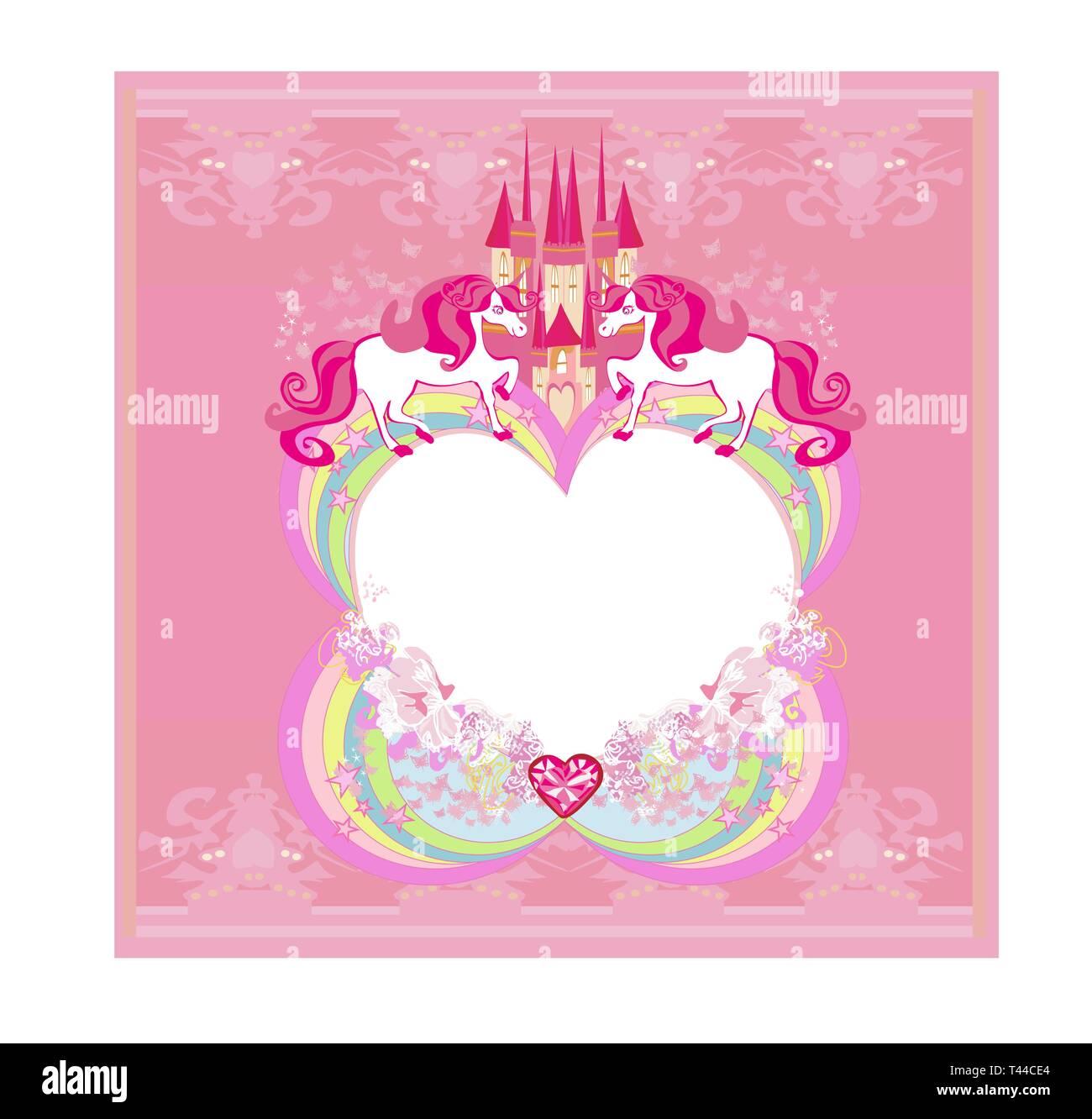 Cute unicorns and fairy-tale princess castle frame Stock Vector Image ...