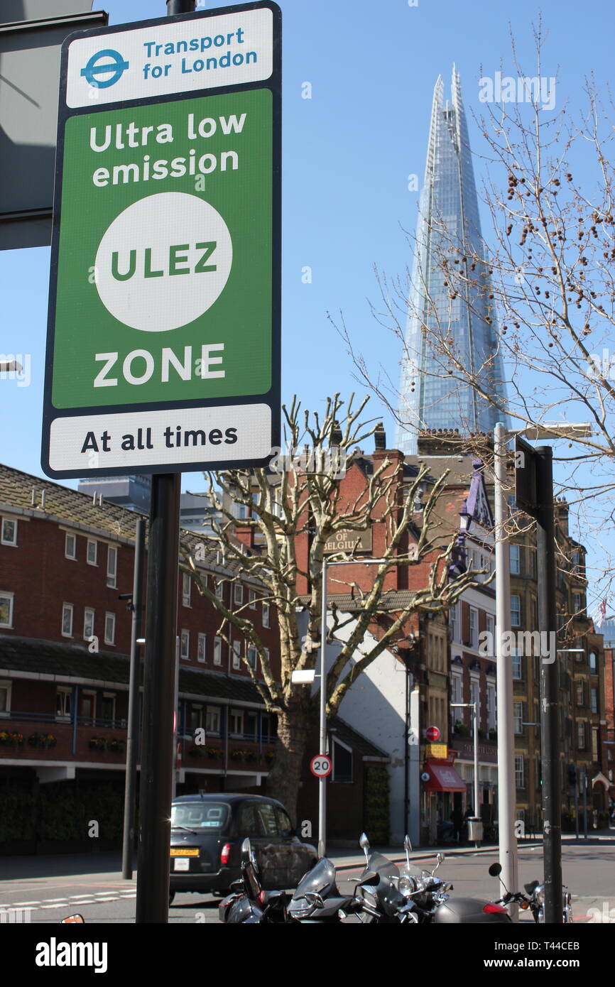 ULEZ London, UK - April 2019: ULEZ (Ultra low emission zone) London ...
