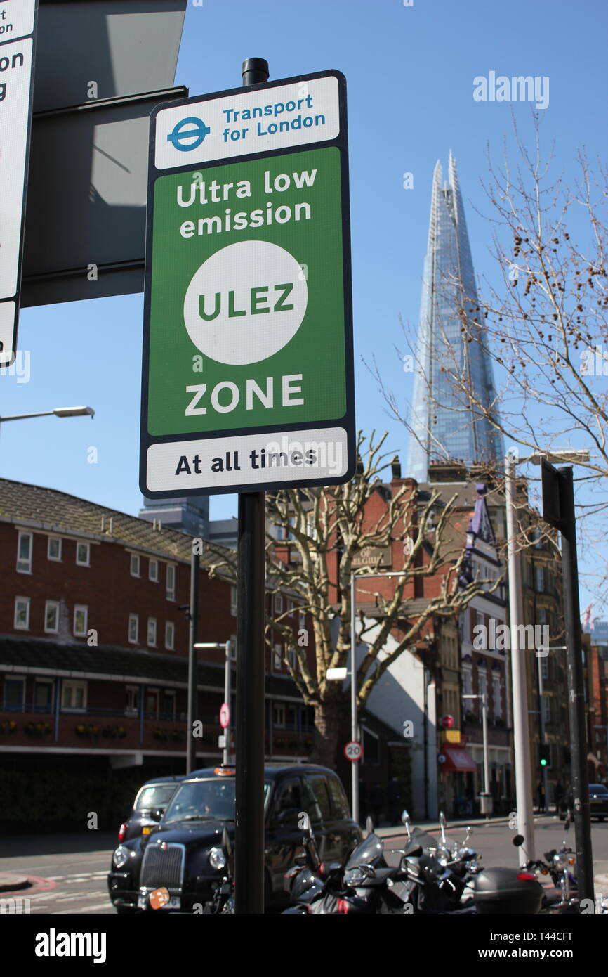 ULEZ London, UK - April 2019: ULEZ (Ultra low emission zone) London ...
