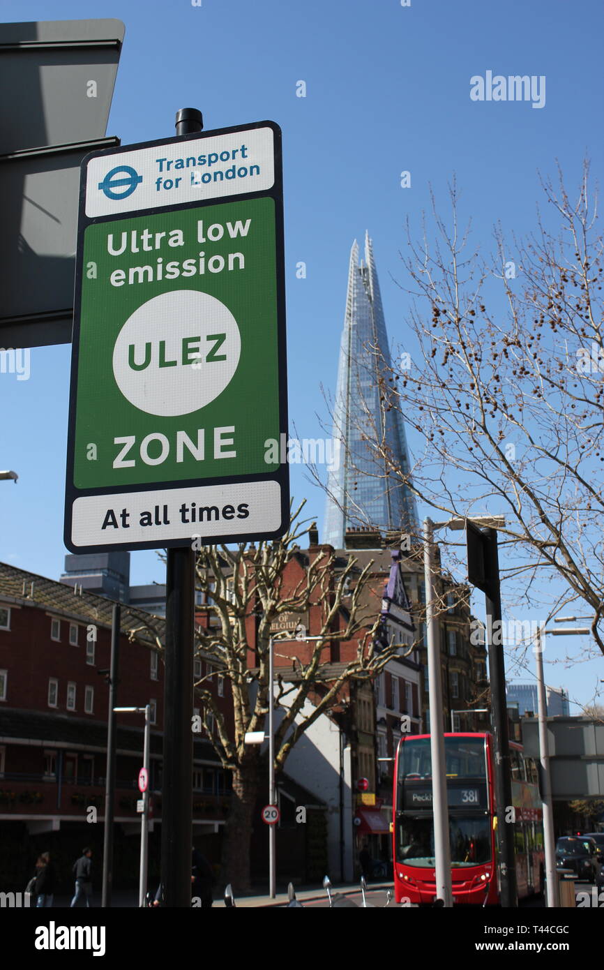 ULEZ London, UK - April 2019: ULEZ (Ultra low emission zone) London ...