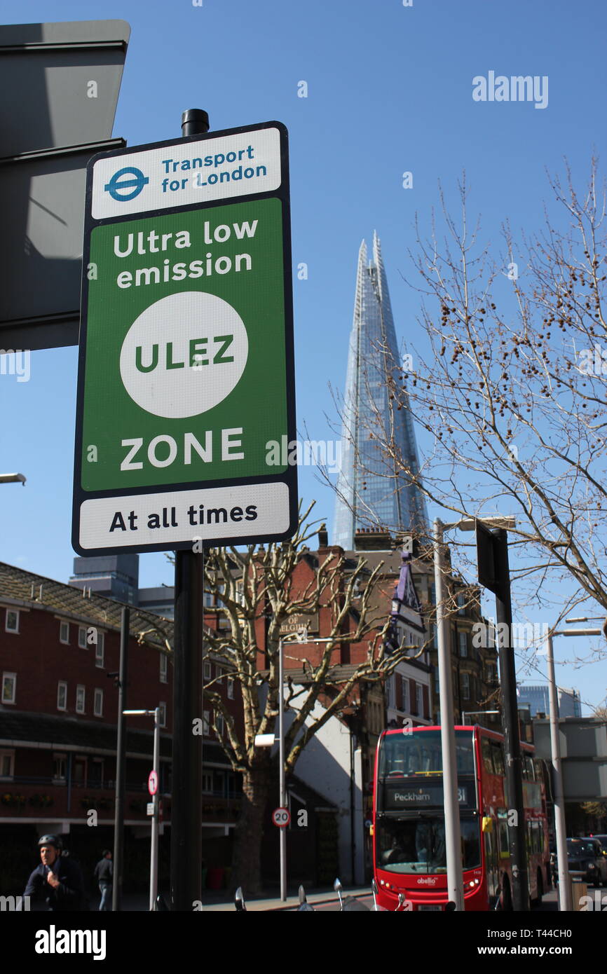 ULEZ London, UK - April 2019: ULEZ (Ultra low emission zone) London ...