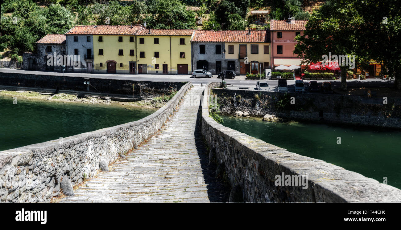 View from the Ponte della Maddalena in Borgo a Mozzano, mediaeval ...