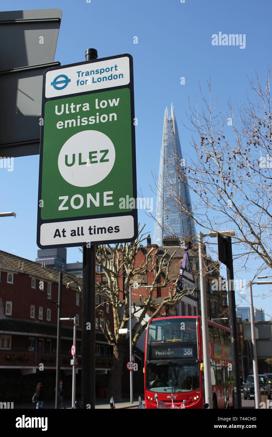 ULEZ London, UK - April 2019: ULEZ (Ultra low emission zone) London ...