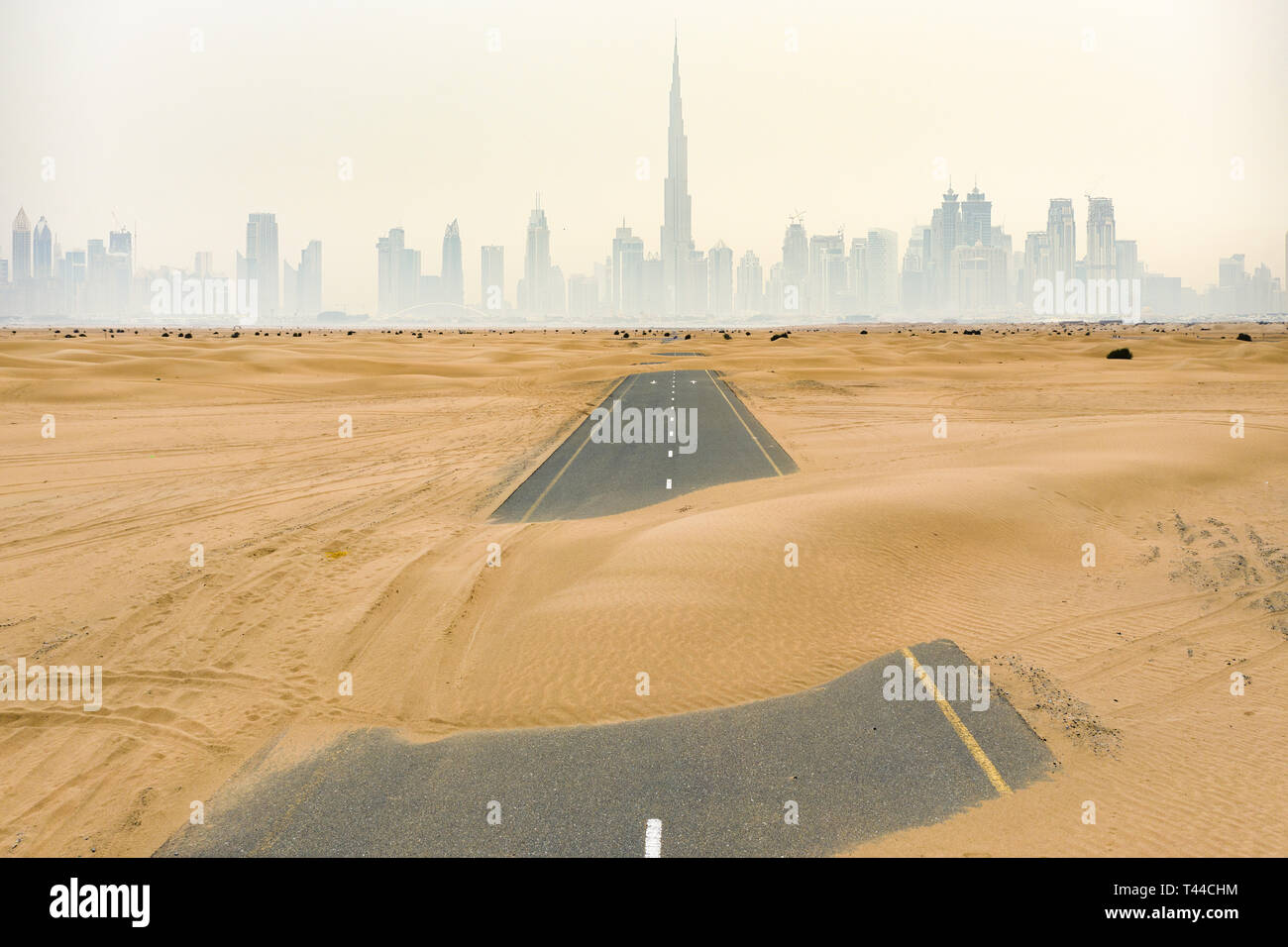 View from above, stunning aerial view of a deserted road covered by ...