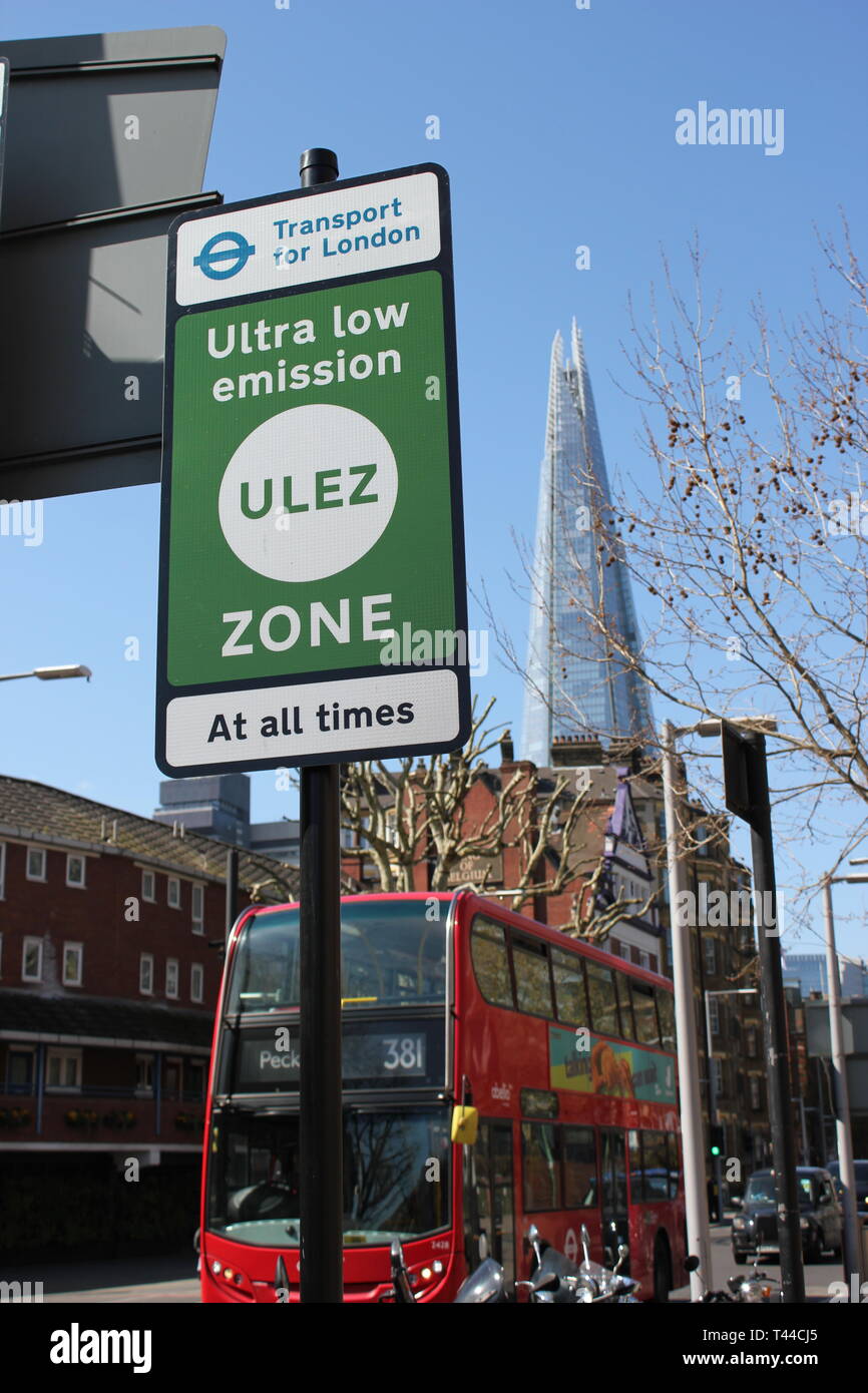 ULEZ London, UK - April 2019: ULEZ (Ultra low emission zone) London ...