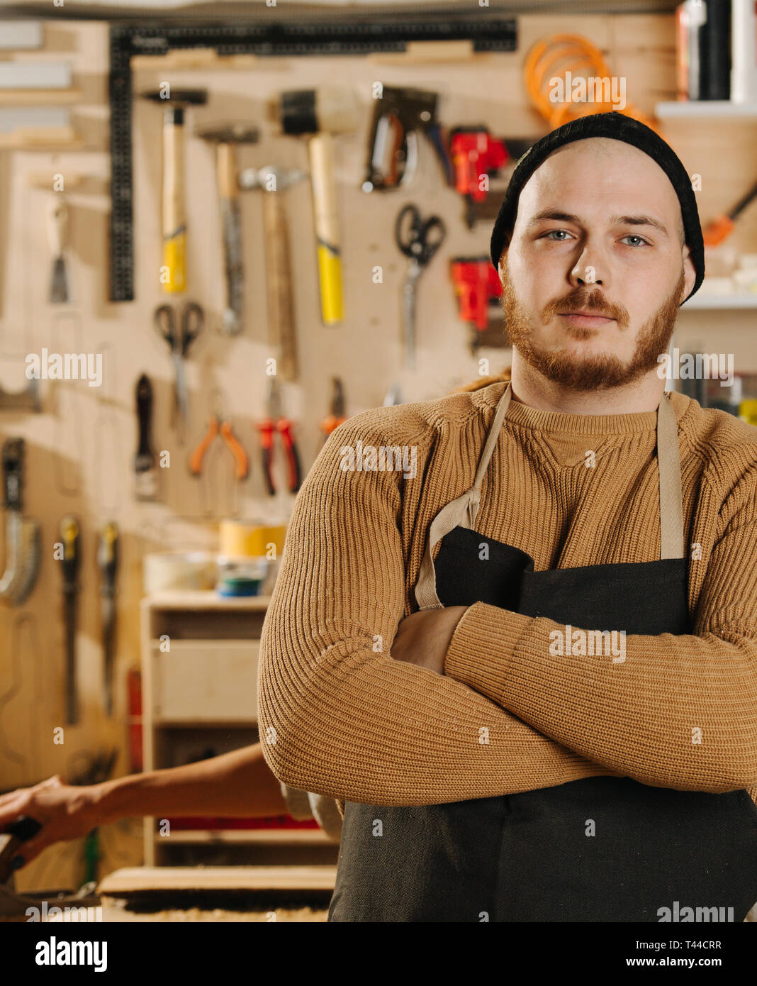 Portrait of smiling, confident, strong, handsome, middle aged, bearded ...