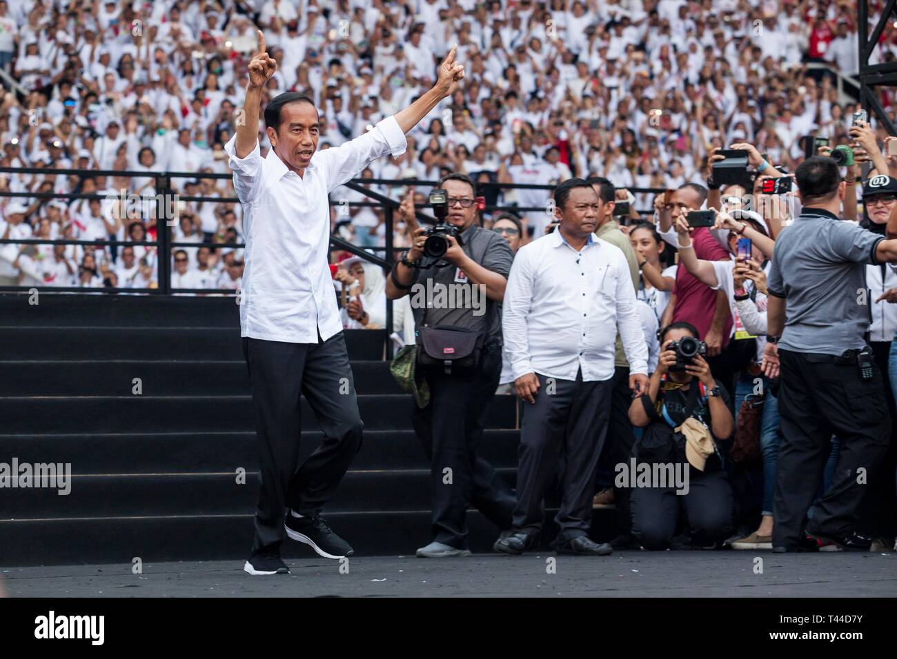Joko Widodo seen applauding supporters during the rally. Campaign rally ...