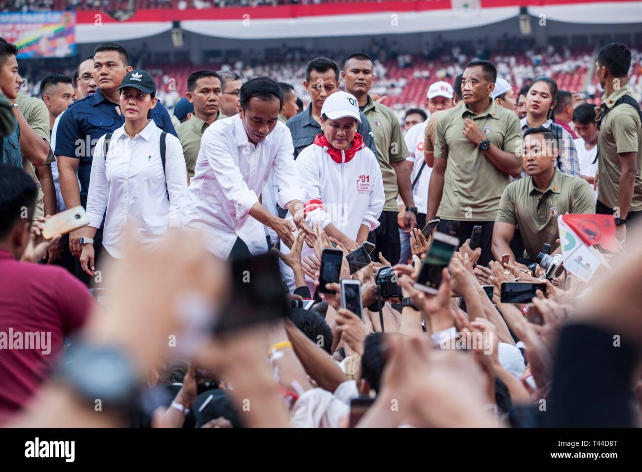 Joko Widodo seen applauding supporters during the rally. Campaign rally ...