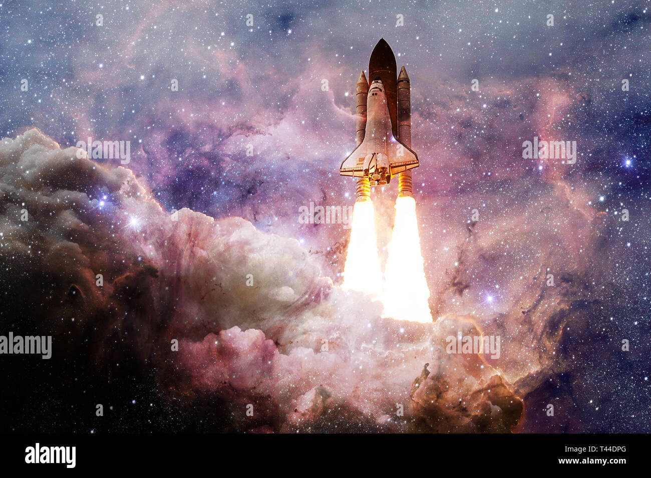 Space shuttle taking off on a mission. Deep space. Beauty of endless ...
