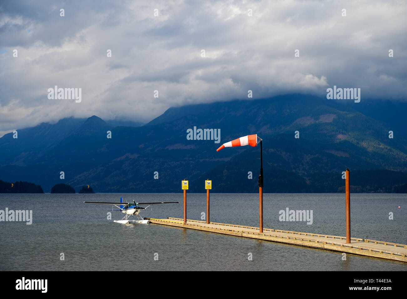 Hydroplane tied to the water aerodrome on Harrison Lake and the wind ...