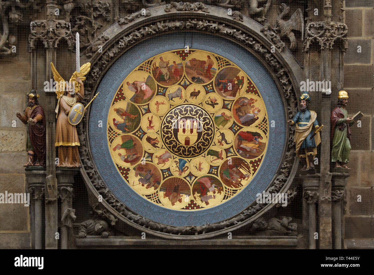 Calendar plate of the Prague astronomical clock (orloj) on the tower of ...