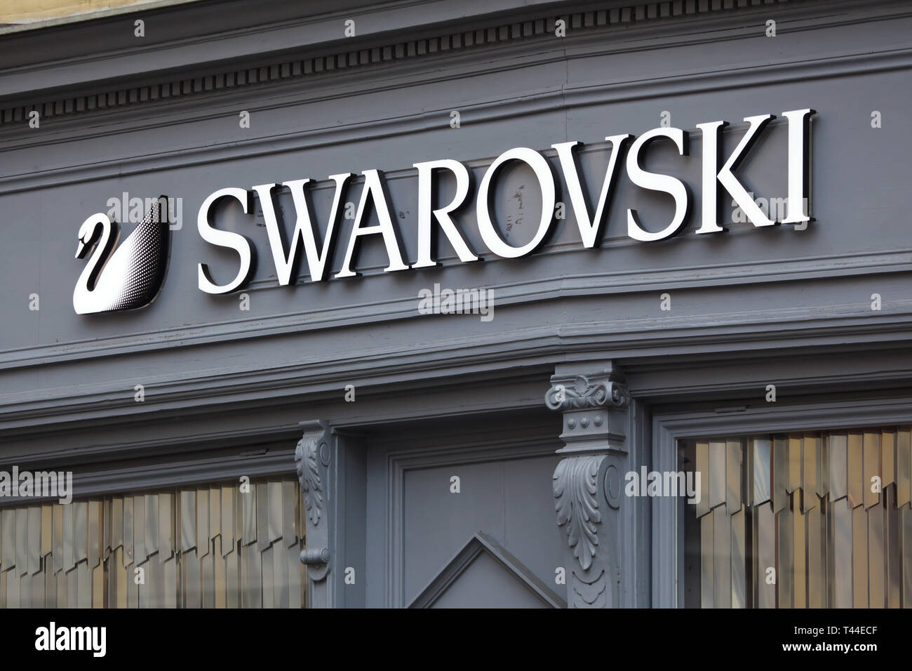 Swarovski store sign in Malé Square in Staré Město (Old Town) in Prague ...