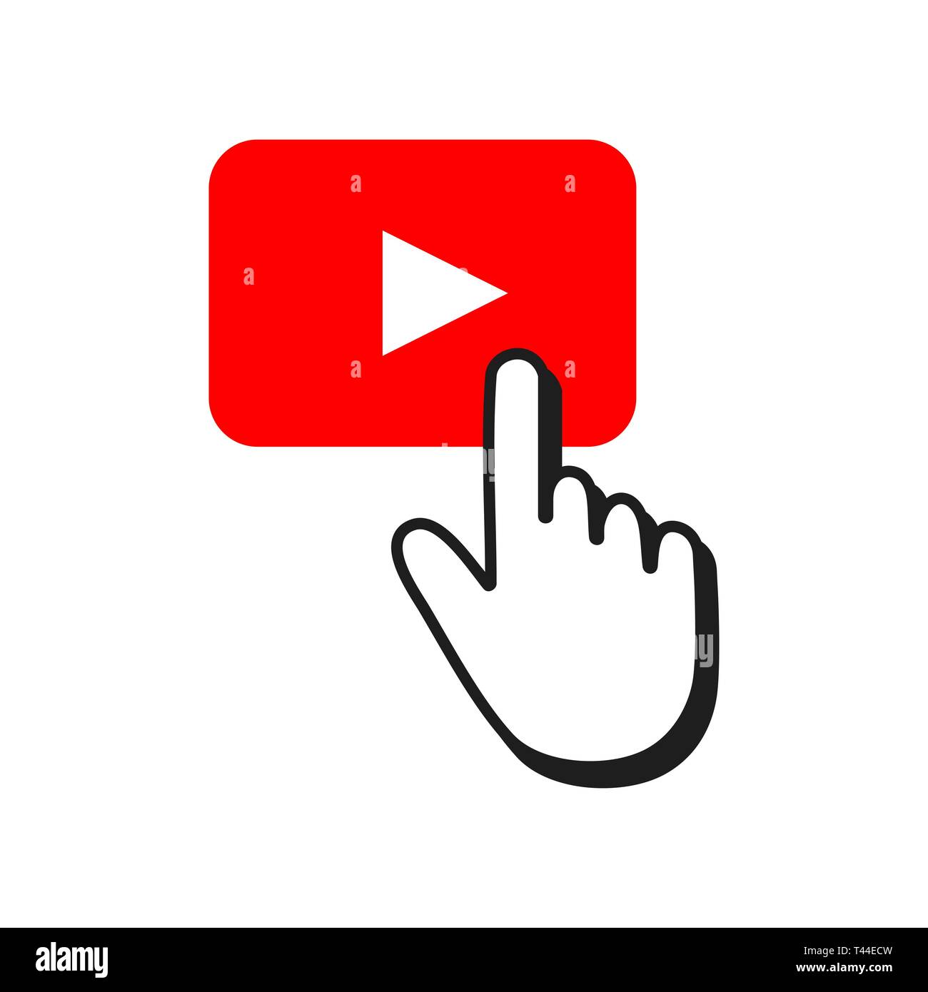 Red button Play and hand cursor. Video player concept. Vector ...