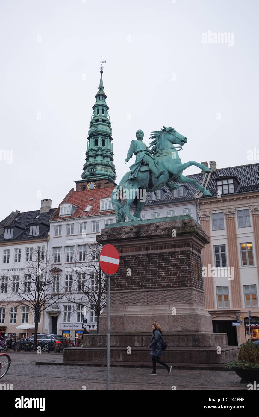 Statue of Absalon the city founder on a horse, Copenhagen, Denmark ...