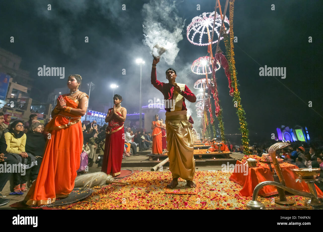 Varanasi Ganga aarti ritual ceremony performed by young Hindu priests ...