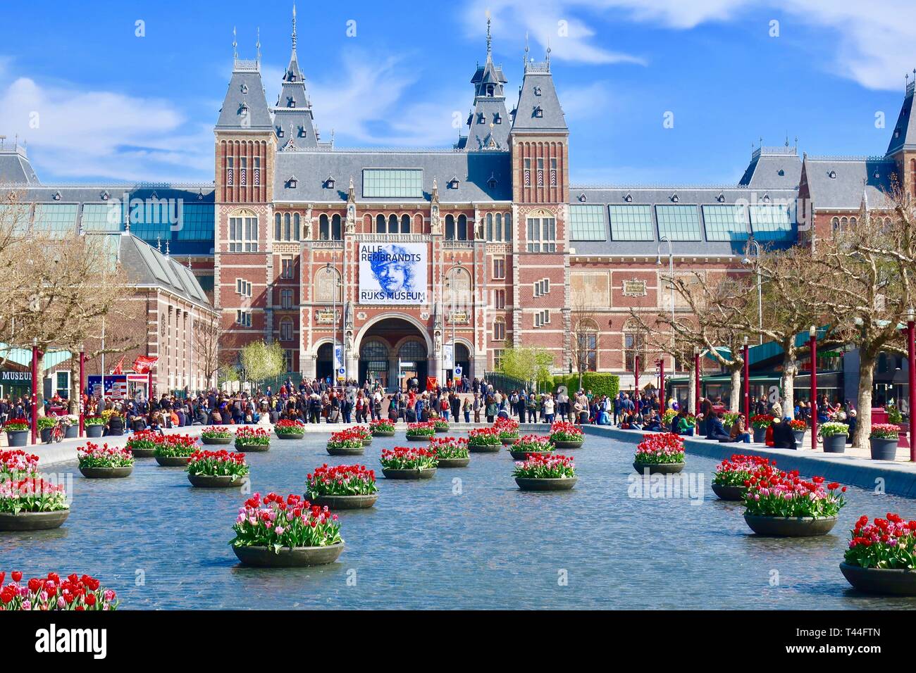 Amsterdam, Netherlands - April 2019: People and tulips at the ...