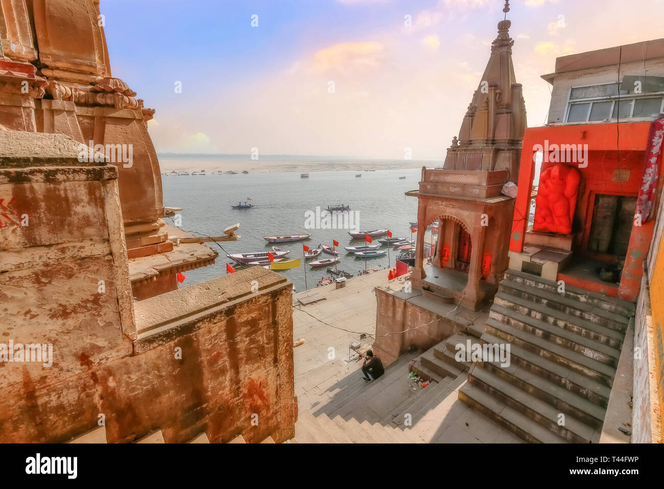 Varanasi ancient city architecture with aerial view of Varanasi Ganges ...
