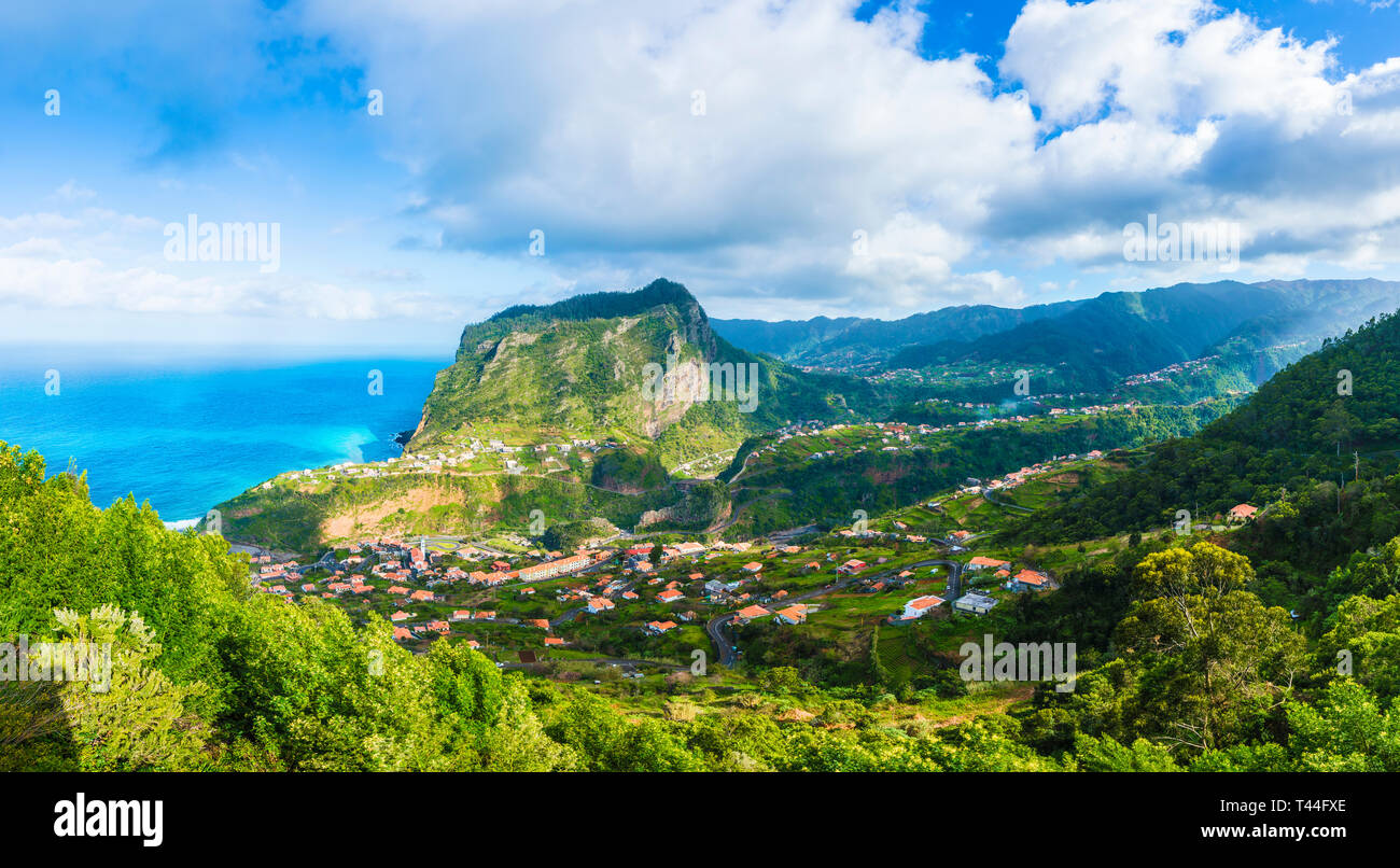 View of Faial village and Eagle rock, Madeira island, Portugal Stock ...