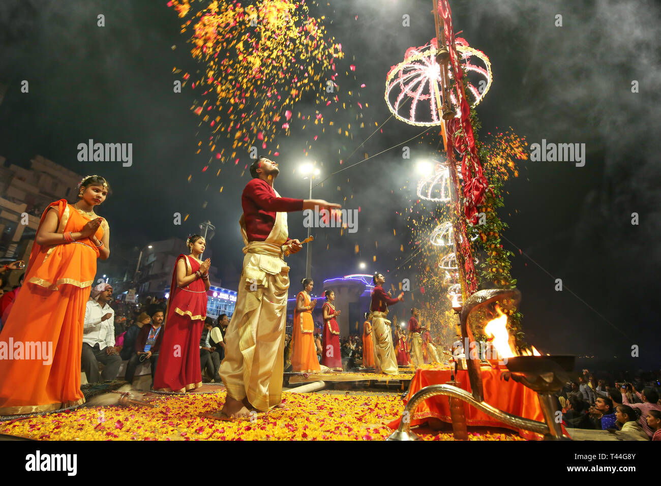Varanasi Ganga aarti ritual ceremony performed by young Hindu priests ...