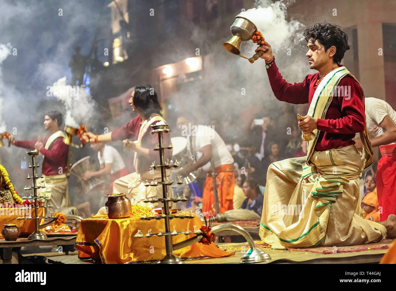 Varanasi Ganga aarti ritual ceremony performed by young Hindu priests ...